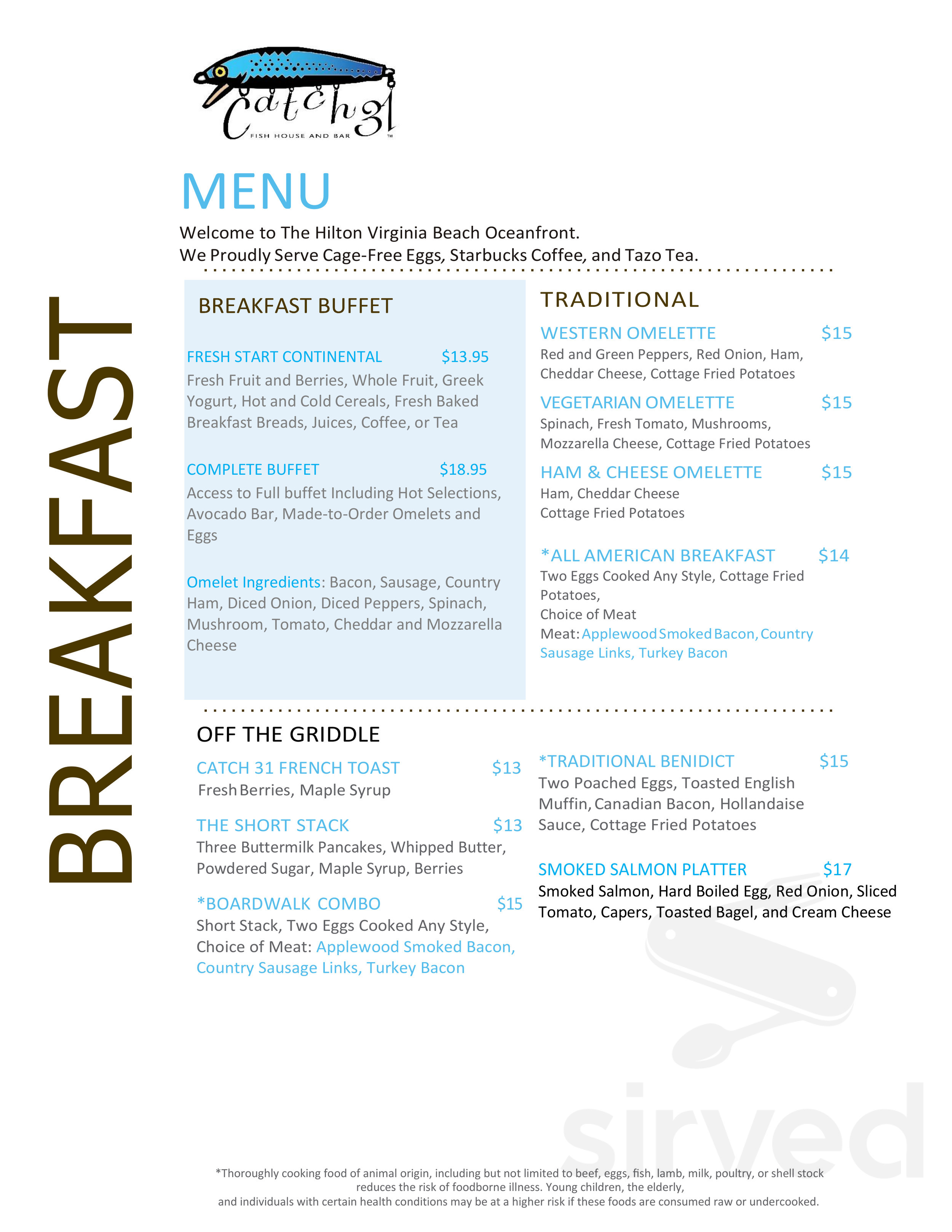 Catch 31 Fish House & Bar menu in Virginia Beach, Virginia, USA