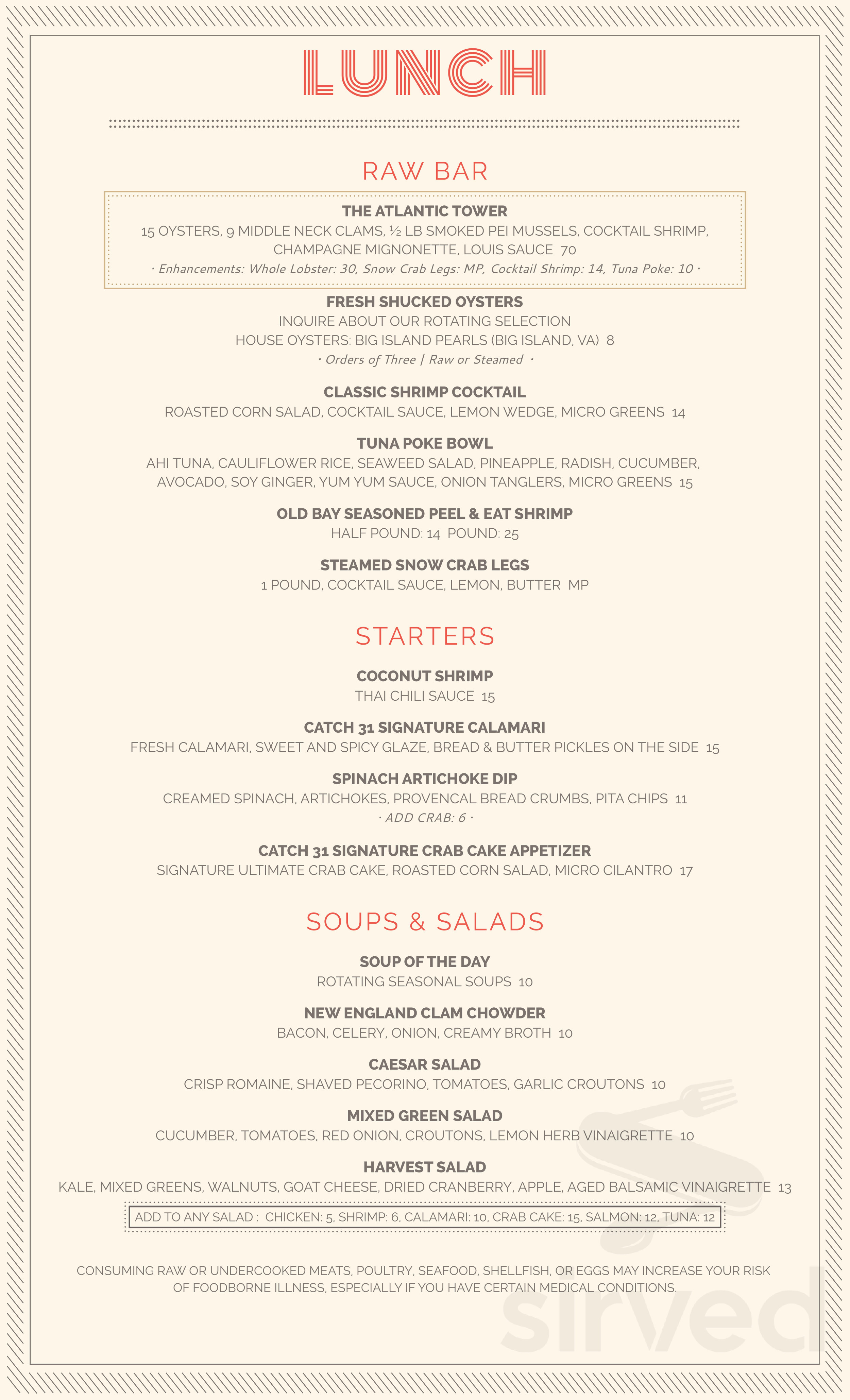 Catch 31 Fish House & Bar menu in Virginia Beach, Virginia, USA