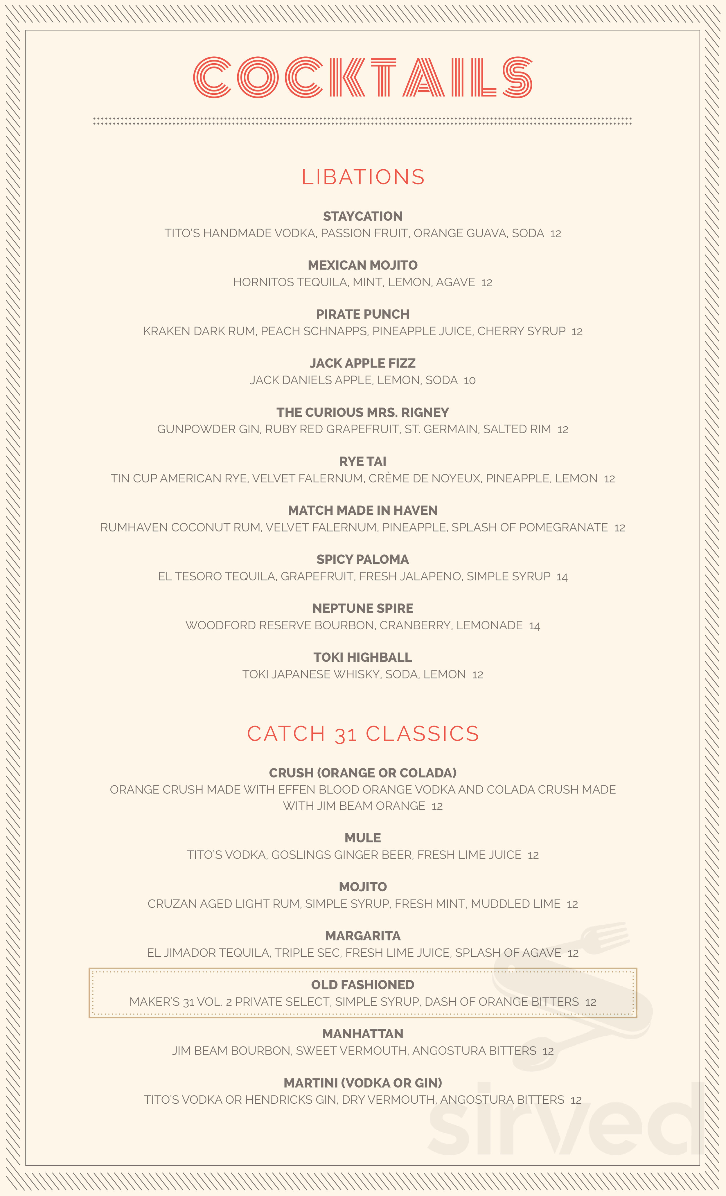 Catch 31 Fish House & Bar menu in Virginia Beach, Virginia, USA