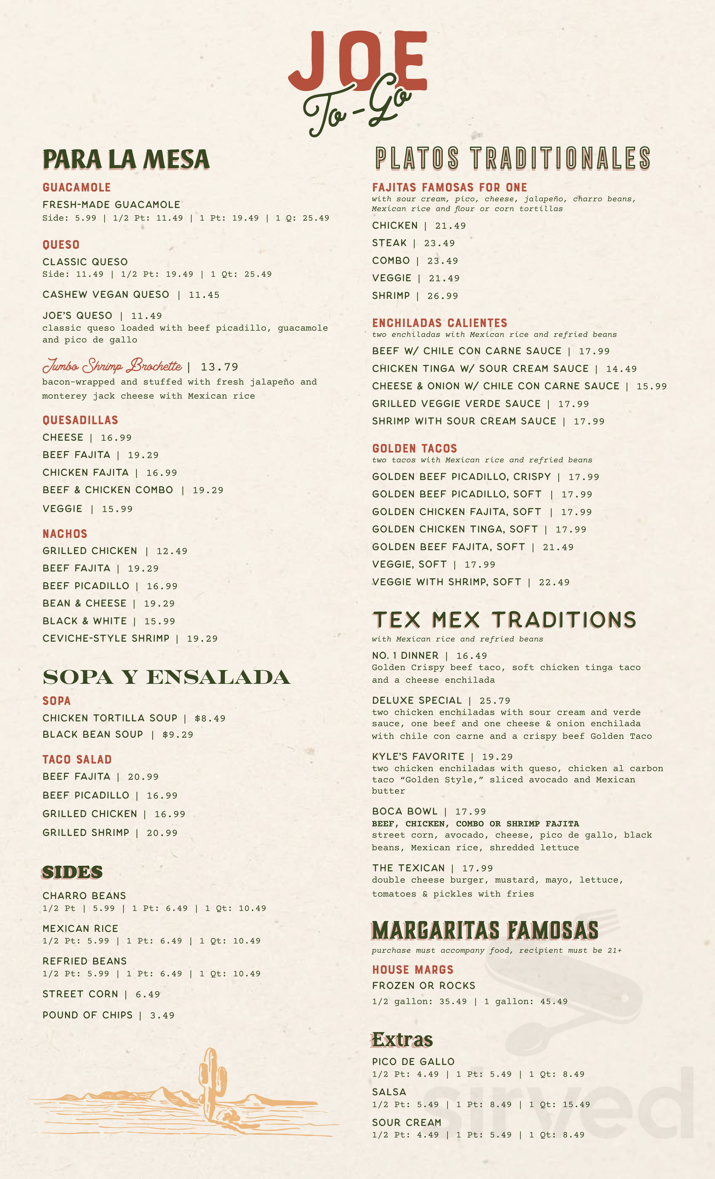 Joe Leo Fine Tex Mex menu in Dallas, Texas, USA