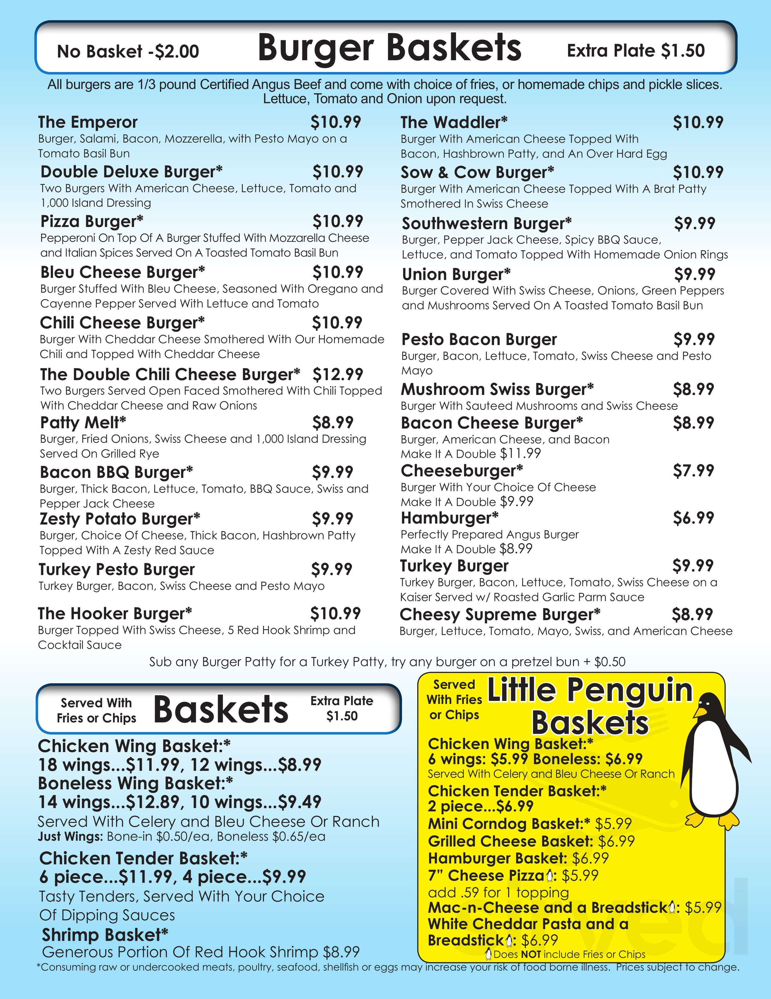 The Penguin Again menu in Oconto Falls, Wisconsin, USA
