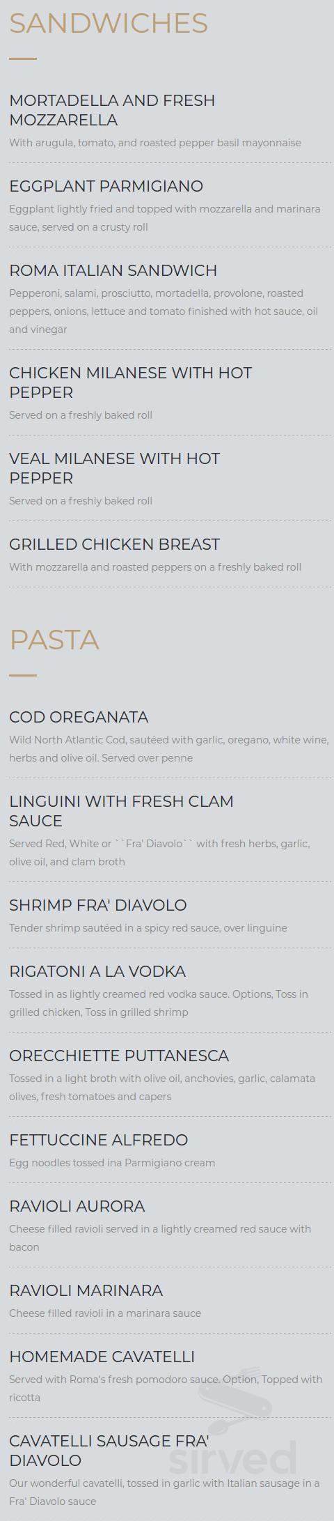 Roma Ristorante Italiano menu in Oakville, Connecticut, USA