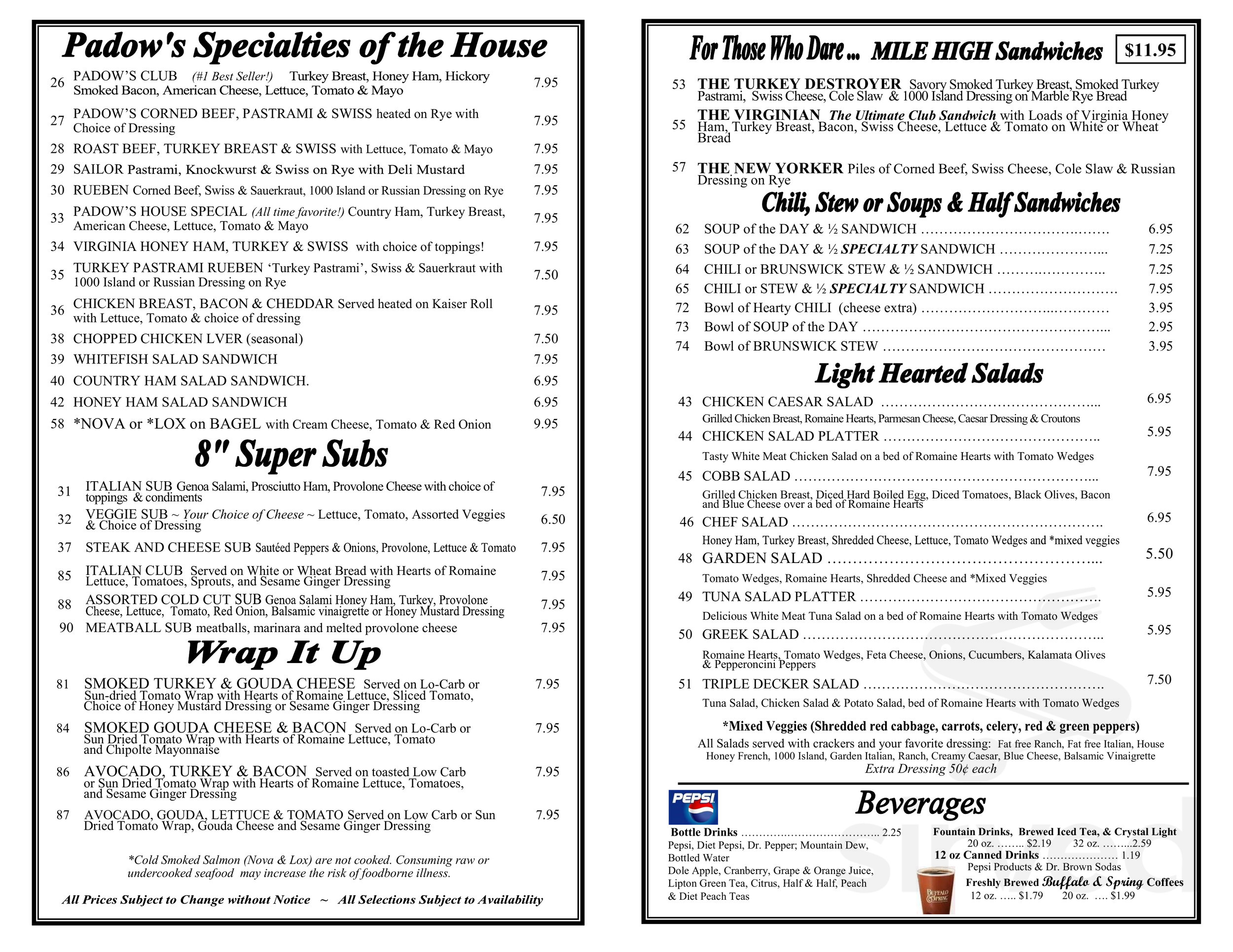 Menu for Padow's Hams & Deli Inc in Midlothian, Virginia, United States