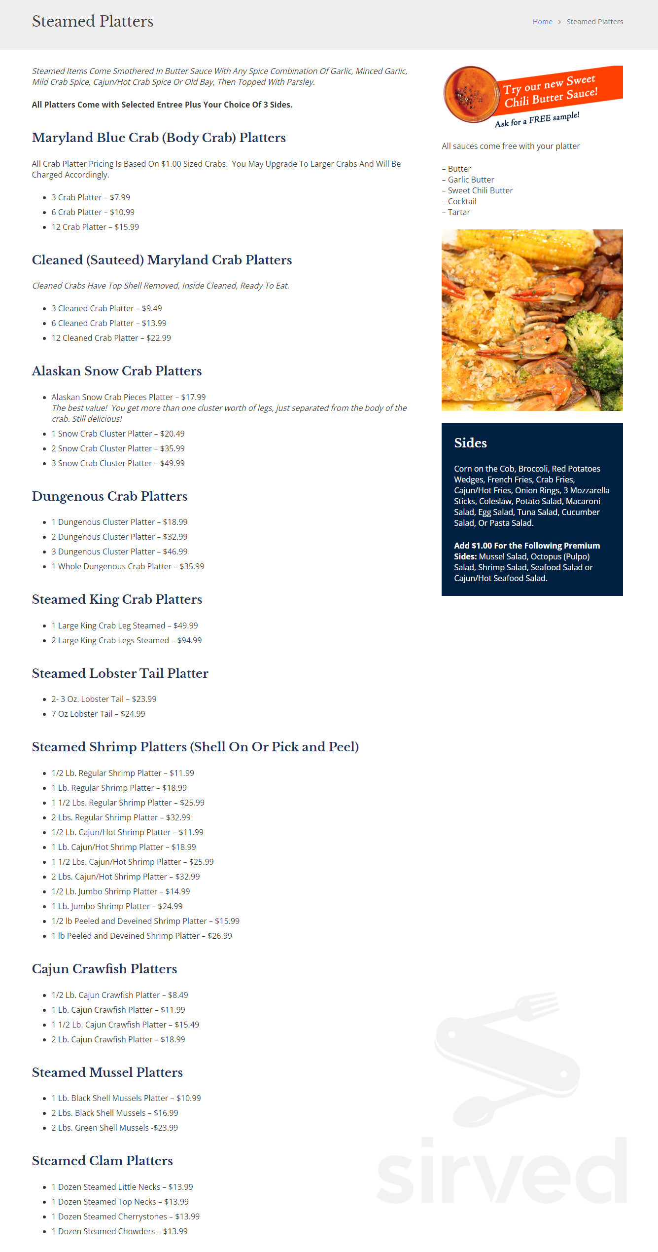 Menu - Philadelphia PA's Crab Shack | Sirved