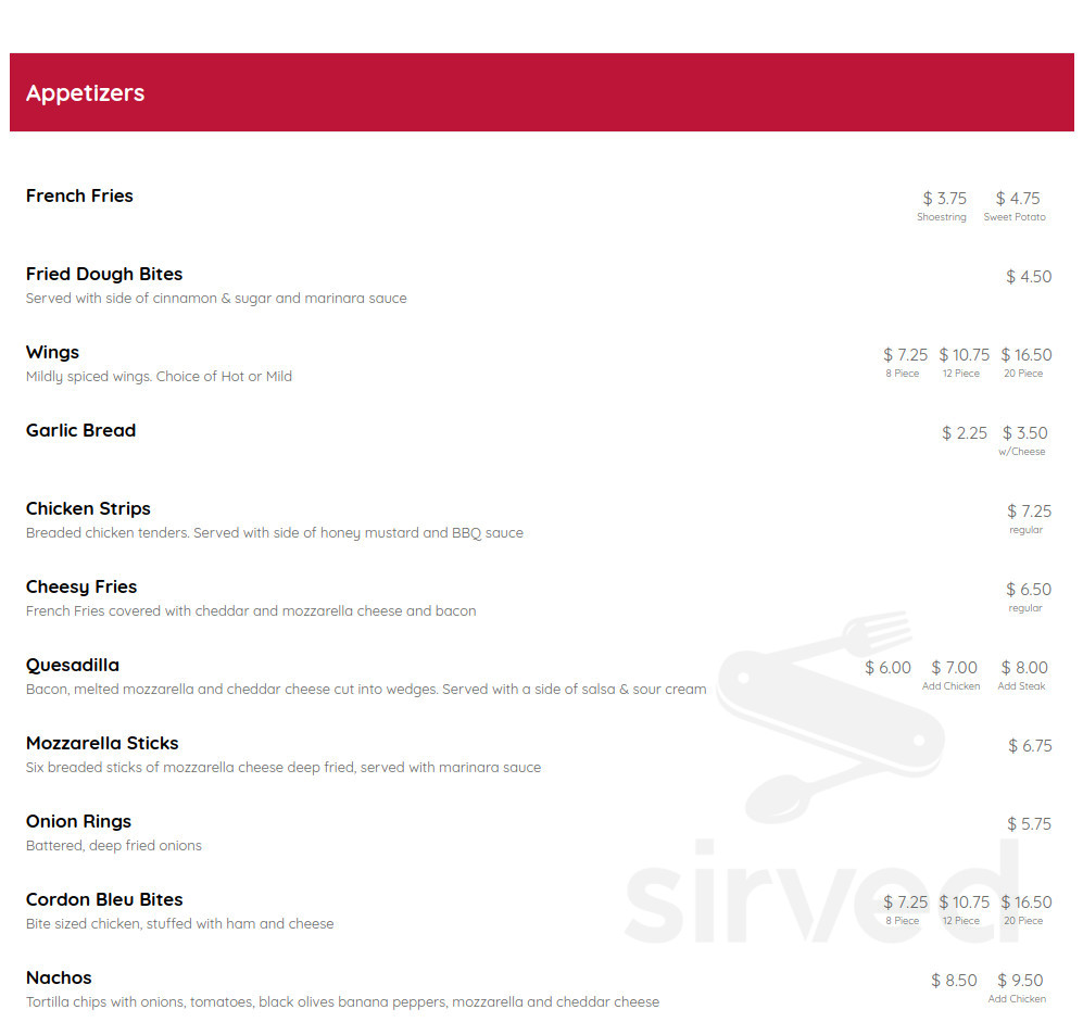 The Pizza Shoppe menu in East Longmeadow, Massachusetts, USA