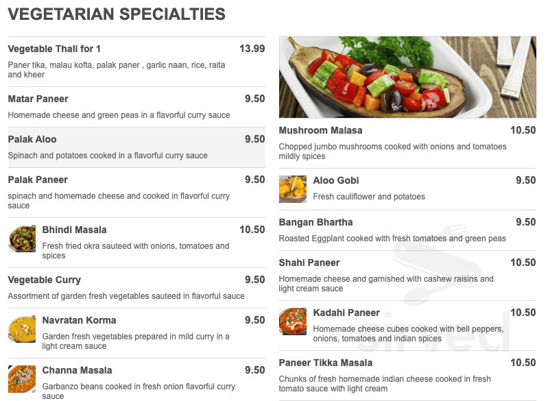 Menu - Manteca CA's Indian Cafe Manteca CA | Sirved