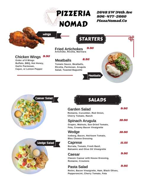 Pizzeria Nomad menu in Amarillo, Texas, USA