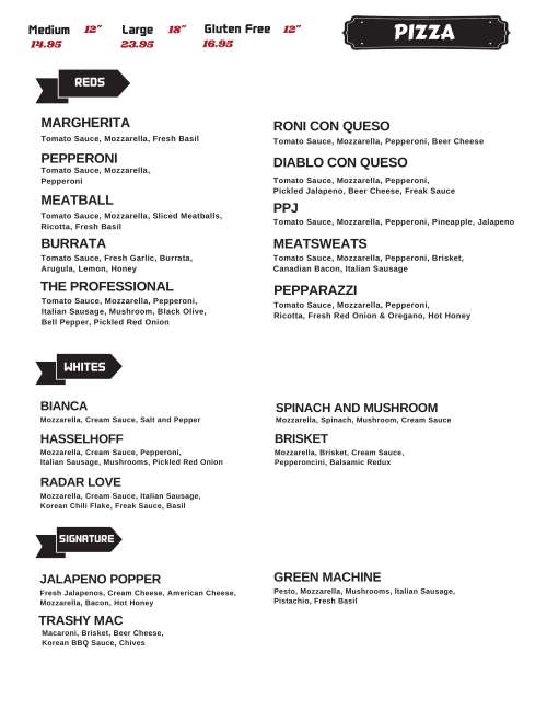 Pizzeria Nomad menu in Amarillo, Texas, USA