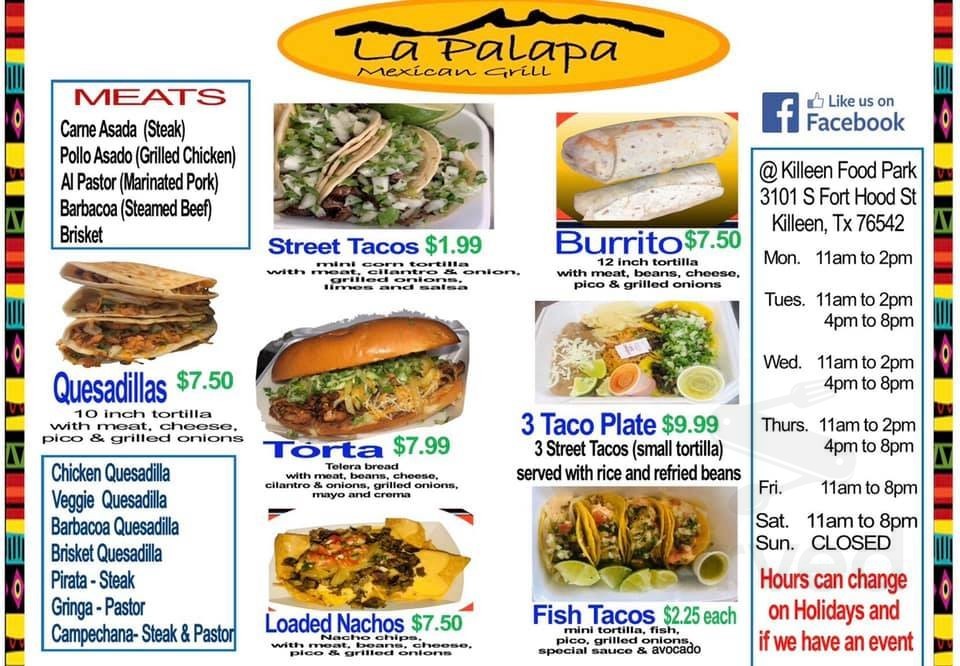La Palapa Mexican Grill menu in Killeen, Texas, USA