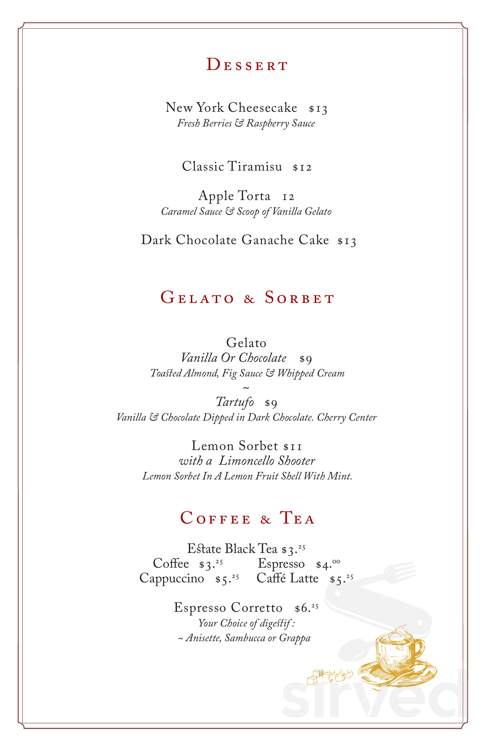 Trattoria Bianca menu in New York, New York, USA