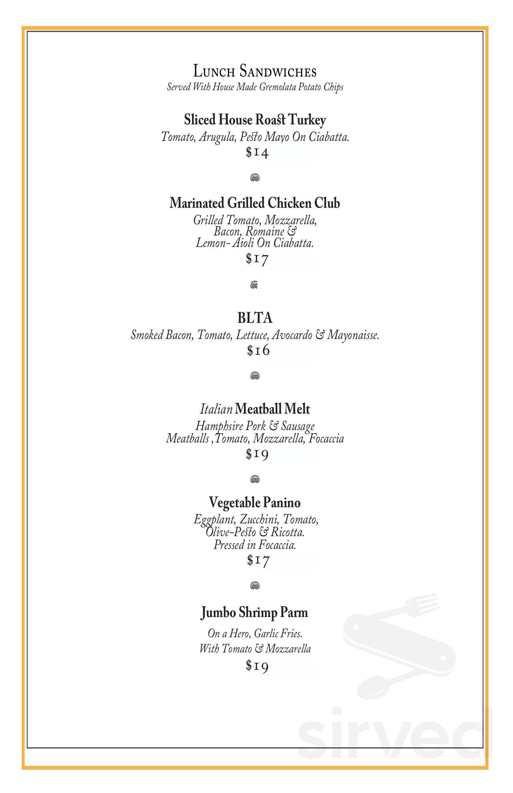 Trattoria Bianca menu in New York, New York, USA