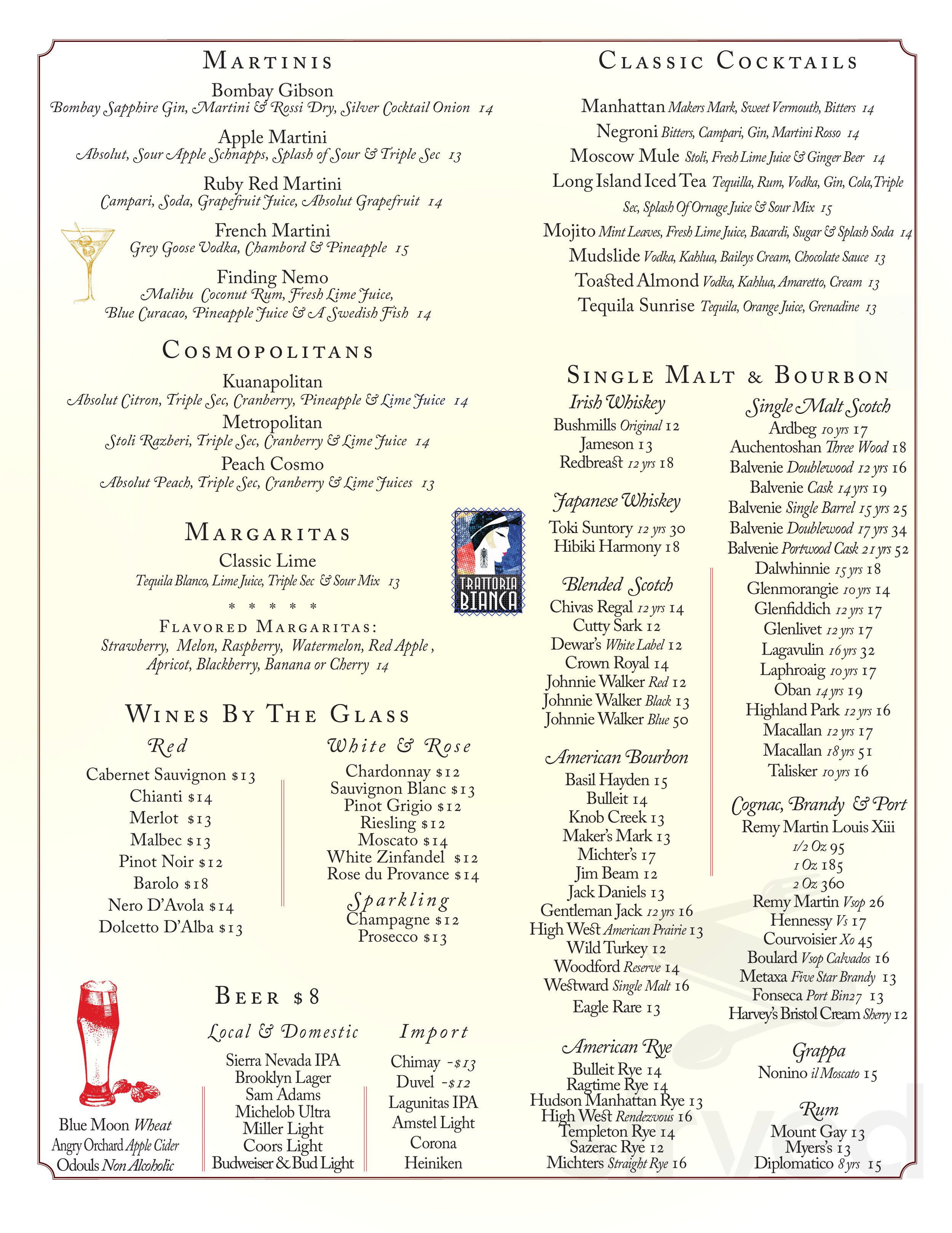 Trattoria Bianca menu in New York, New York, USA