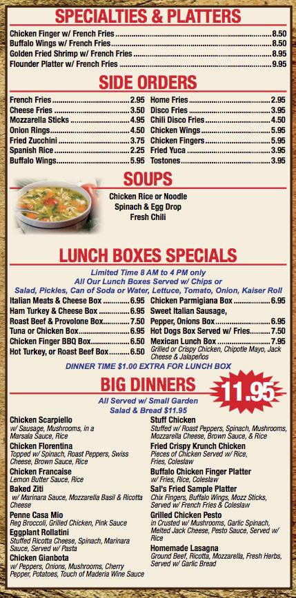 Sal's Family Deli & Grill menu in Middlesex, New Jersey, USA