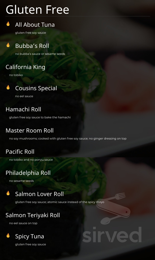 The Sushi Bar menu in Edmond, Oklahoma, USA