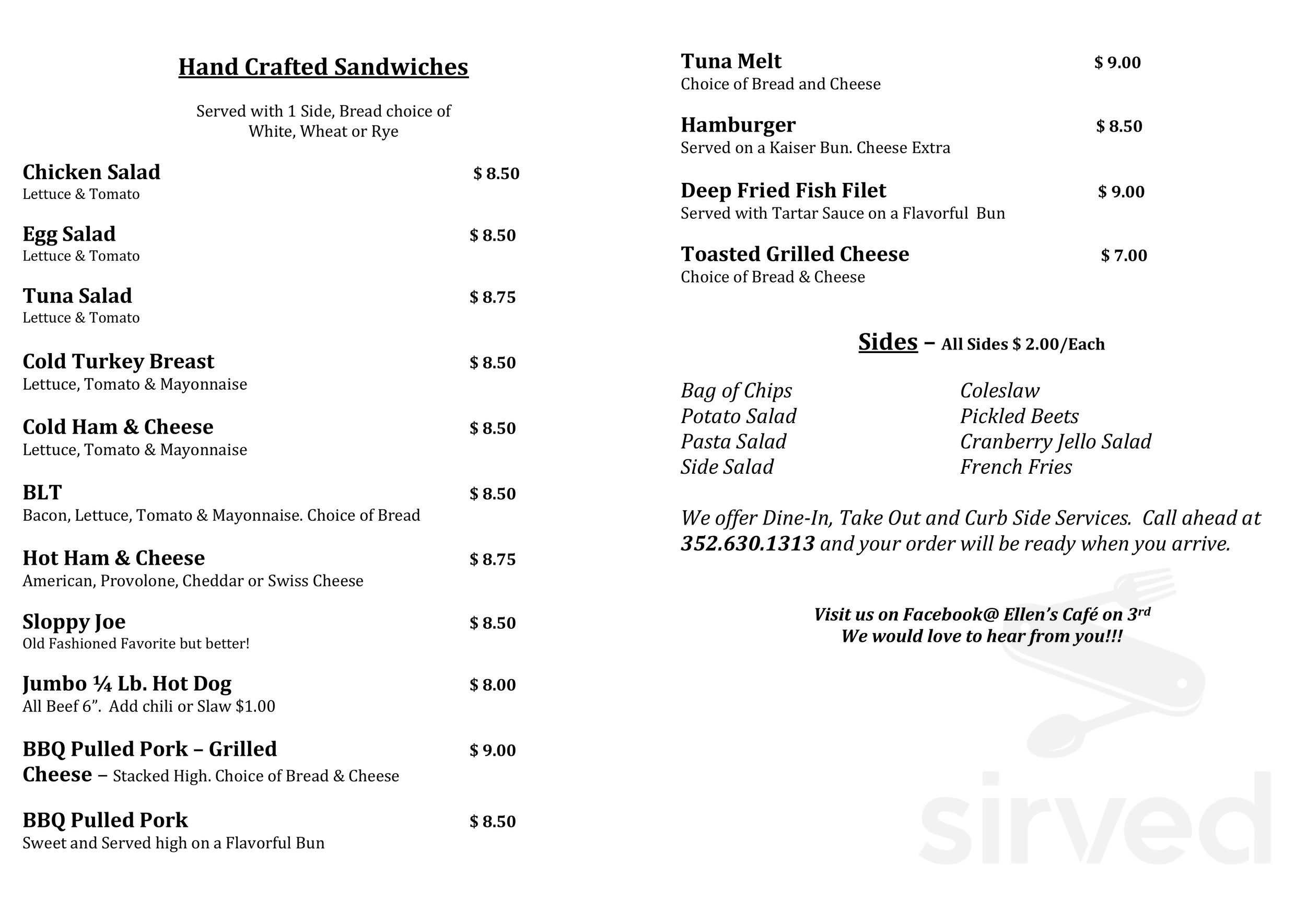 Ellen's Café On 3RD menu in Leesburg, Florida, USA