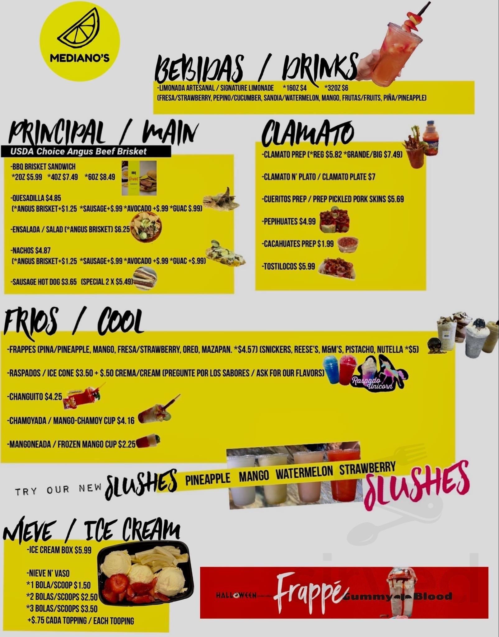 Mediano's menu in Chaparral, New Mexico, USA