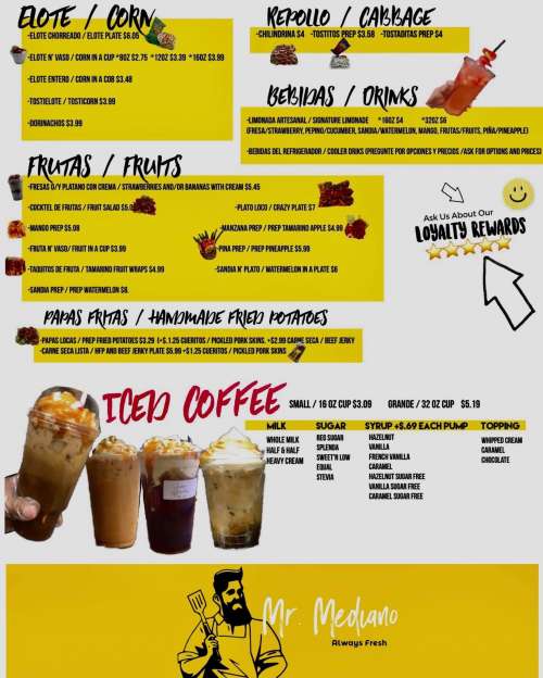 Mediano's menu in Chaparral, New Mexico, USA