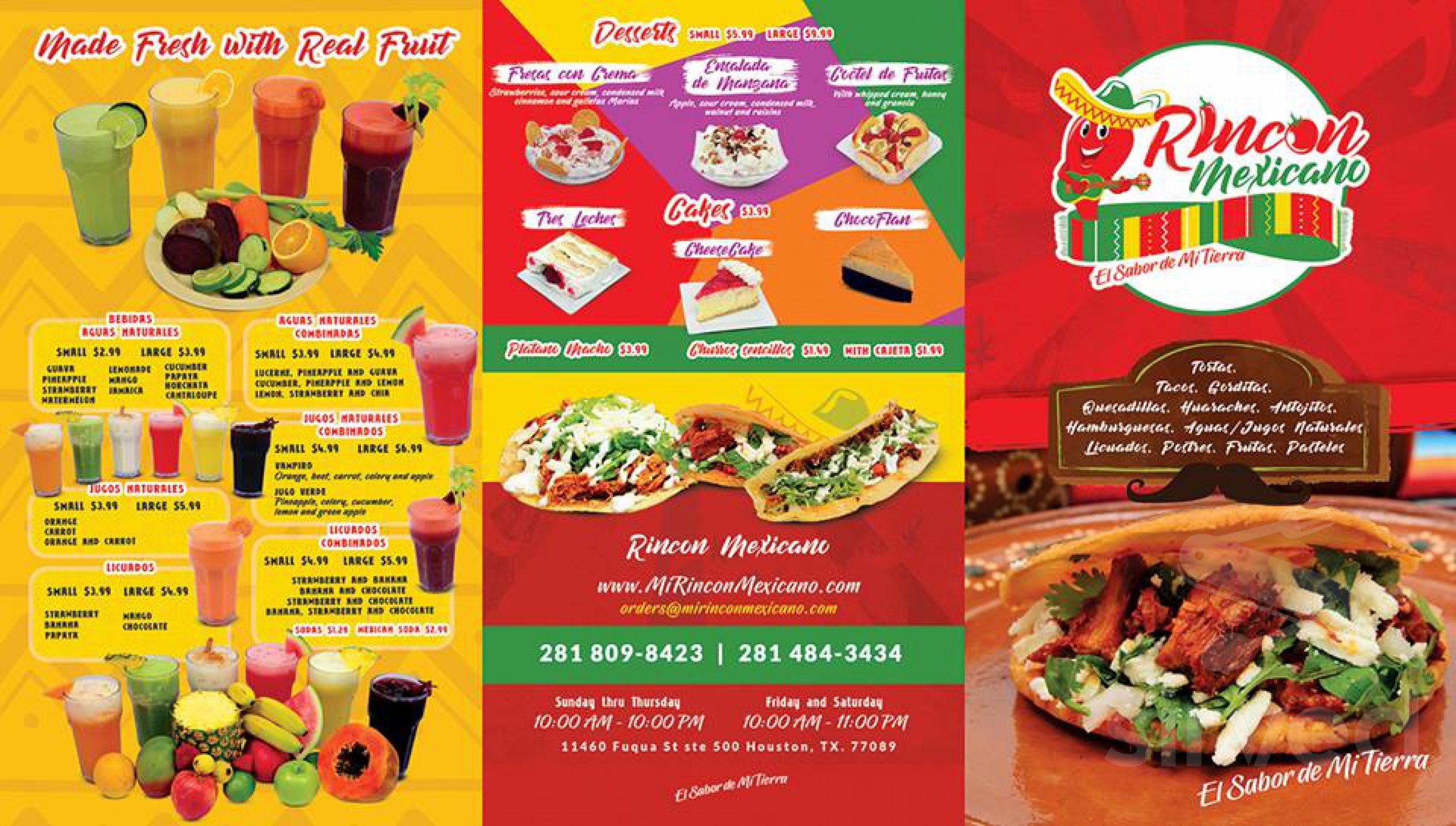 Rincón Mexicano menu in Houston, Texas, USA