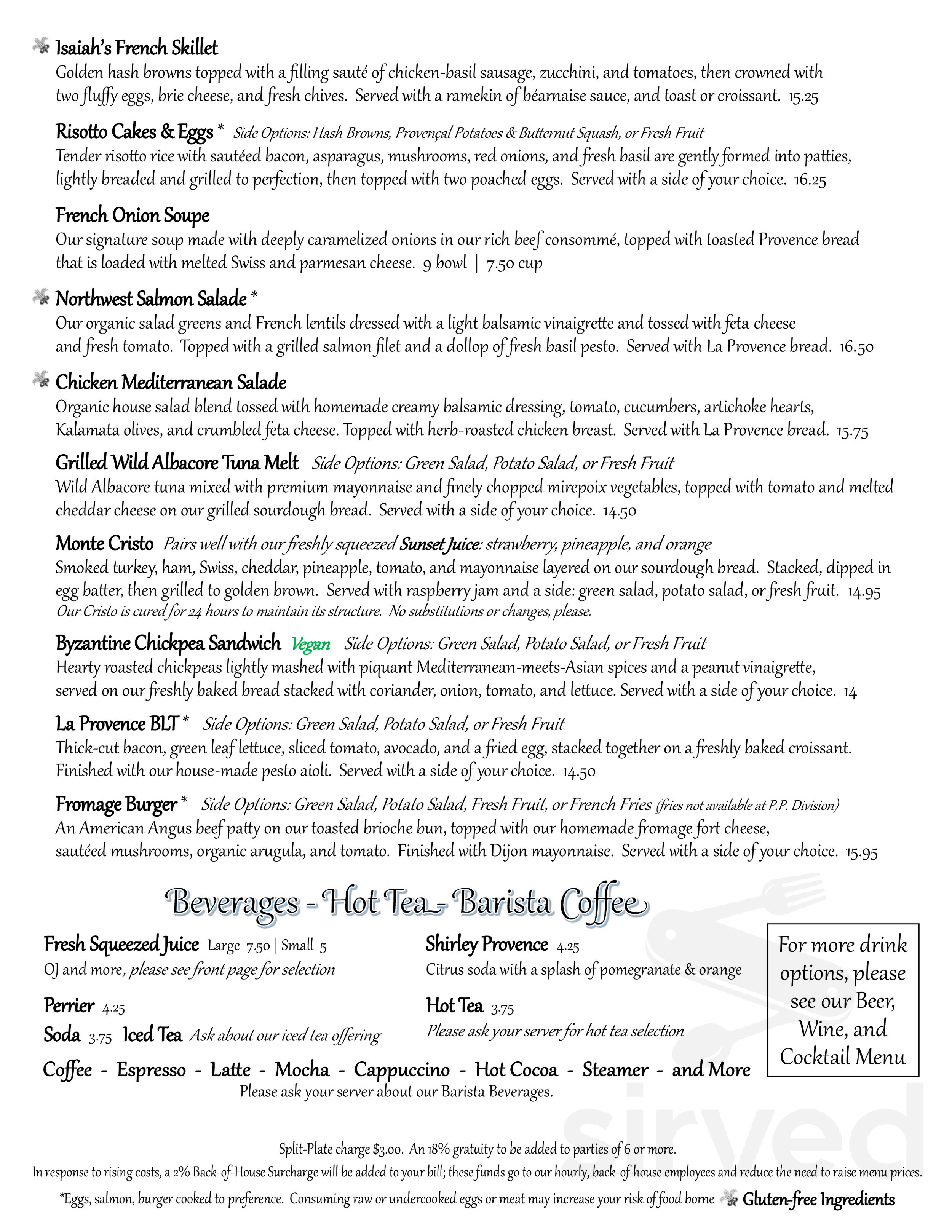 Menu - Beaverton OR's La Provence Boulangerie & Patisserie | Sirved