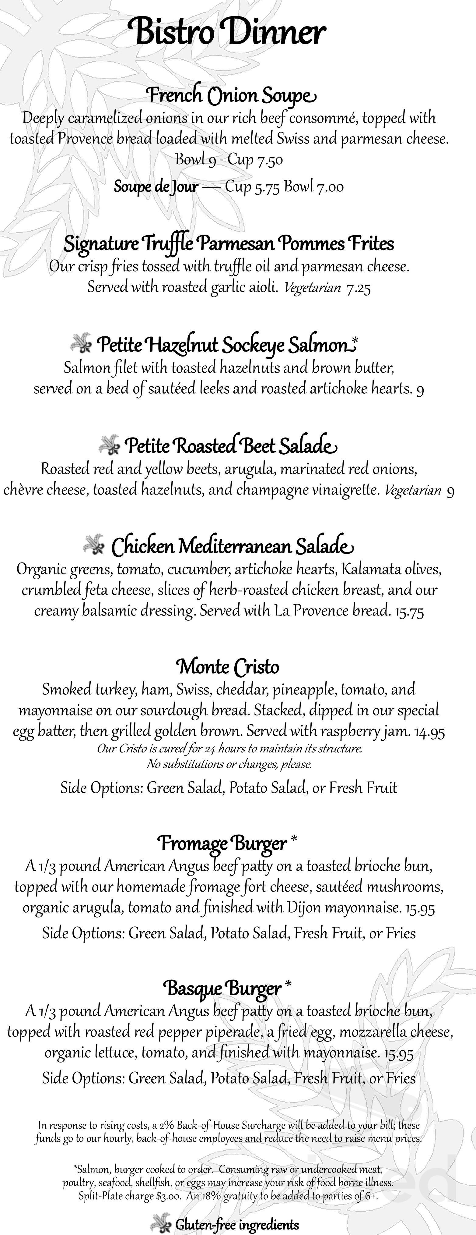 Menu - Beaverton OR's La Provence Boulangerie & Patisserie | Sirved