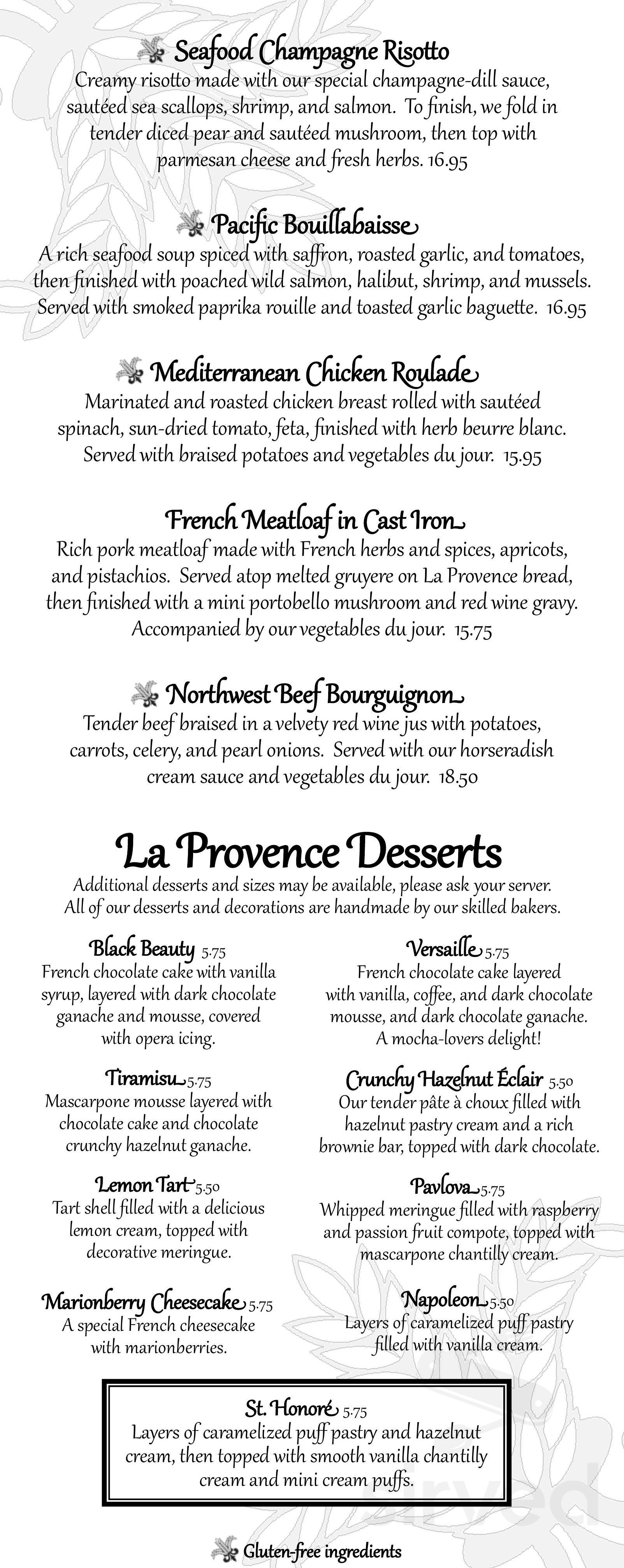 La Provence Boulangerie & Patisserie menu in Beaverton, Oregon, USA