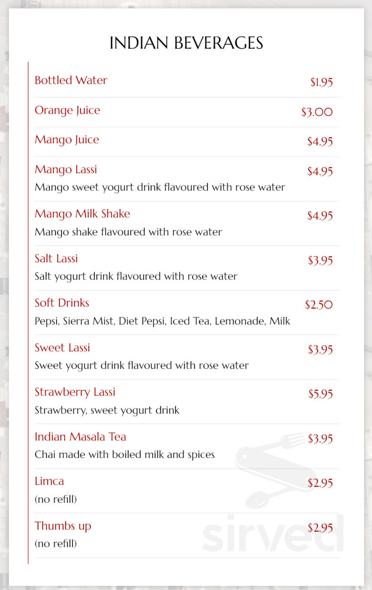 Bollywood Grill menu in Milwaukee, Wisconsin, USA