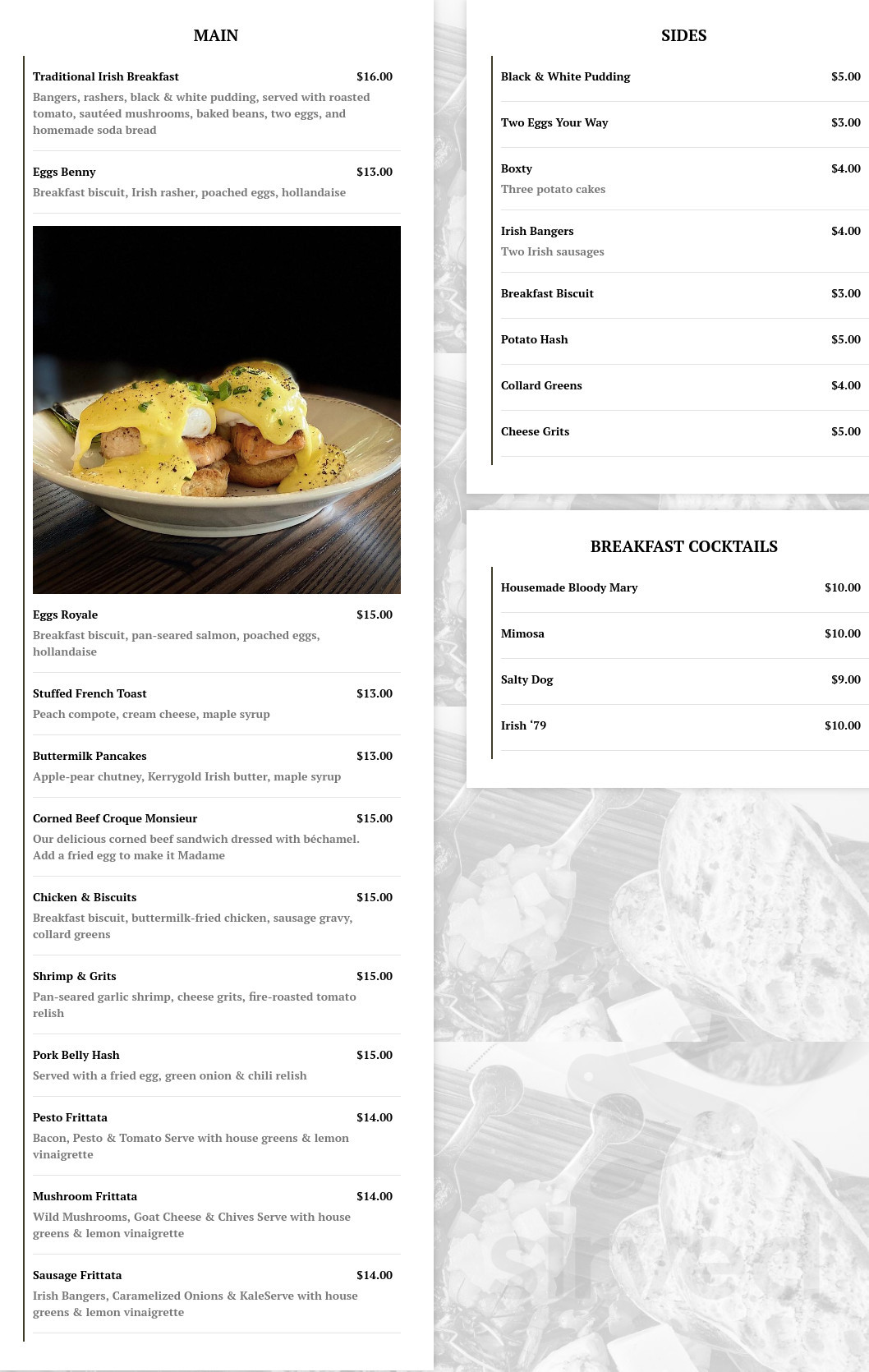 Menu - Tampa FL's Strandhill Public | Sirved