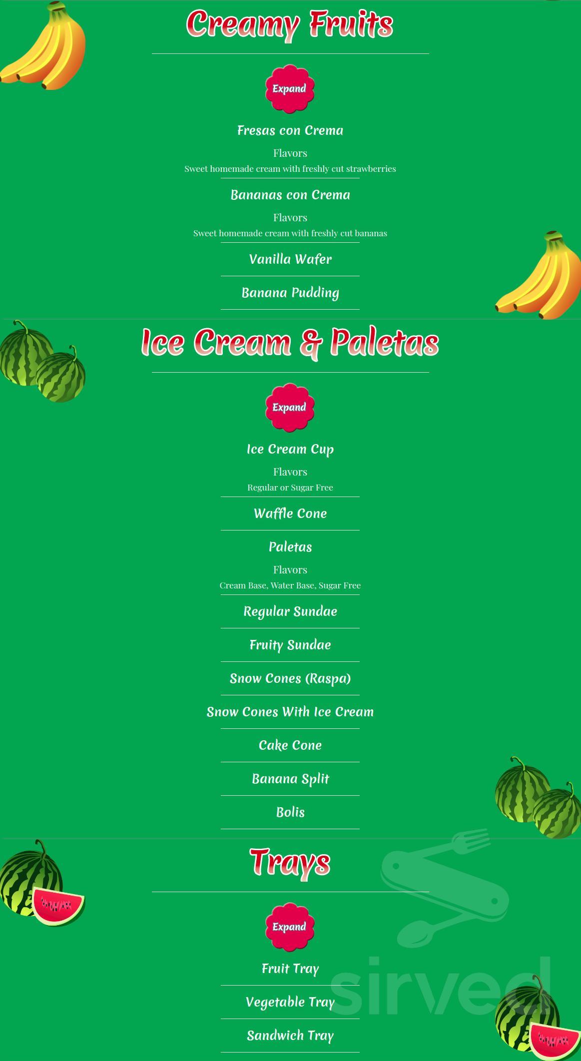 La Paletera menu in Corpus Christi, Texas, USA