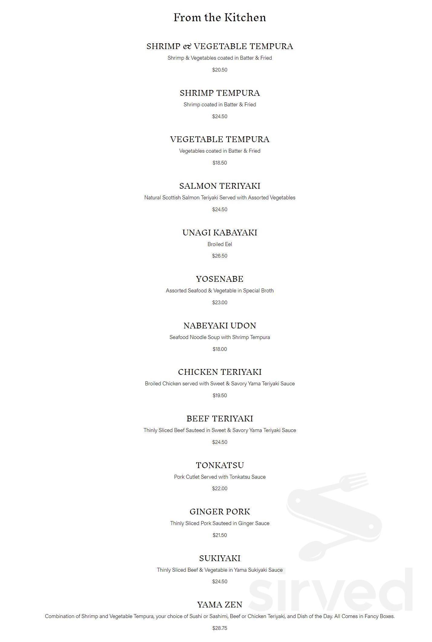 Yama menus in New York, New York, United States