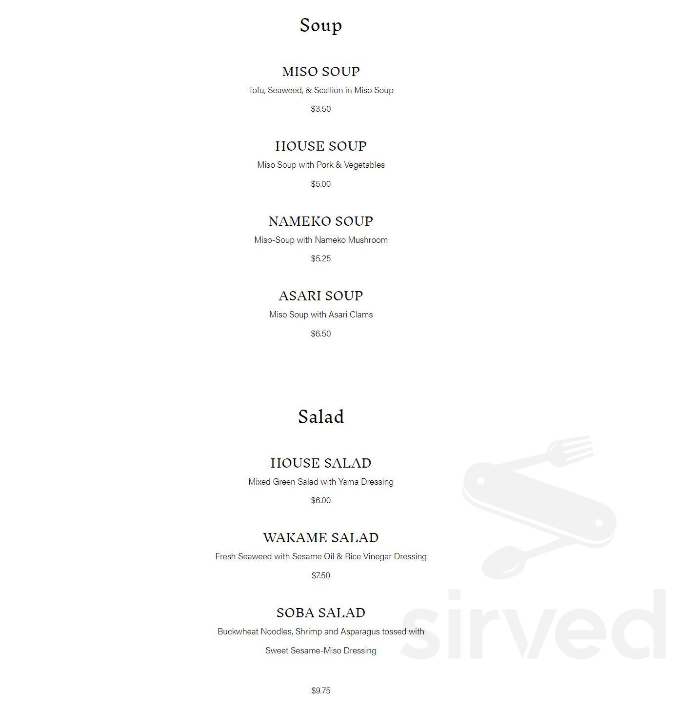 Yama menus in New York, New York, United States