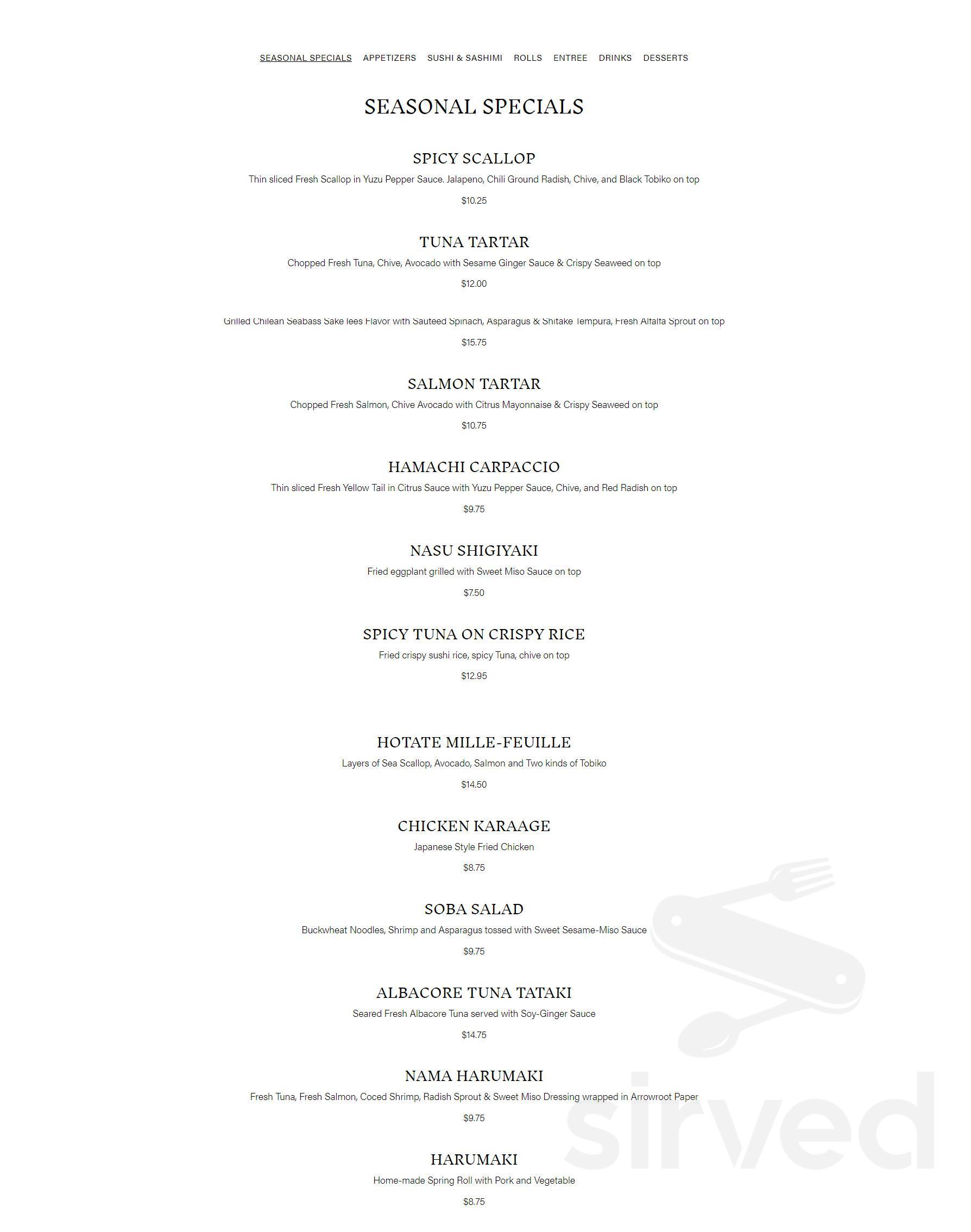 Yama menus in New York, New York, United States