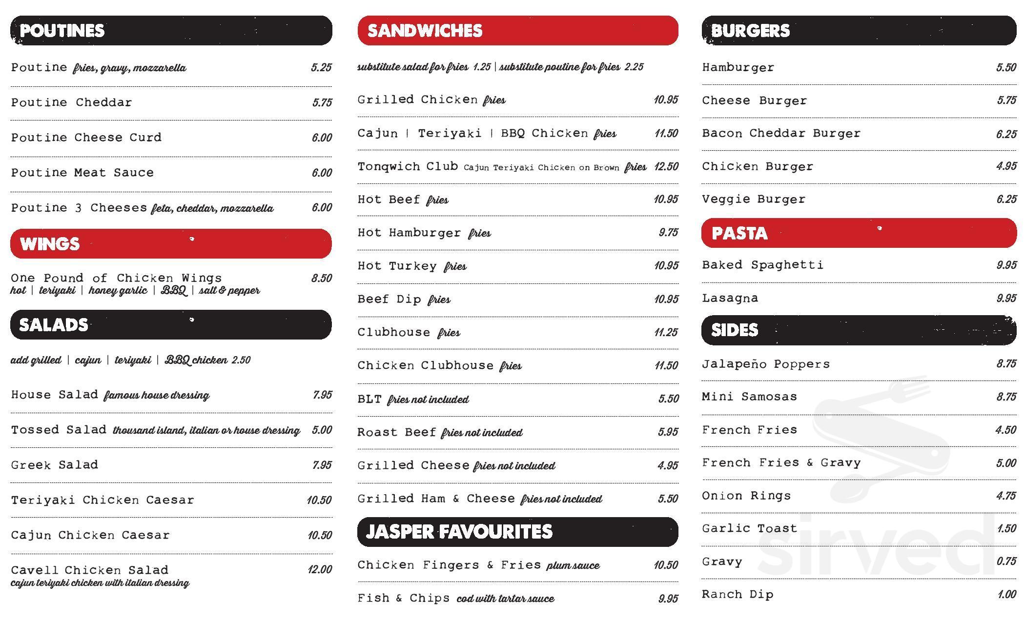 Menu - Jasper AB's North Face Pizza | Sirved