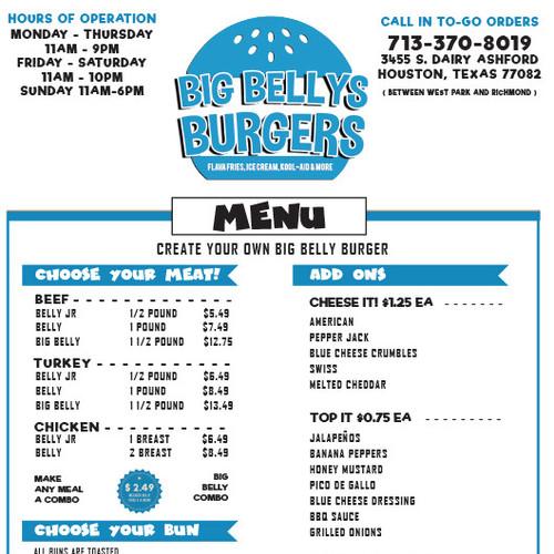 Big Bellys Burgers menu in Houston, Texas, USA
