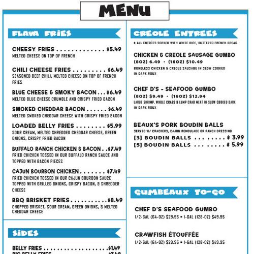 Big Bellys Burgers menu in Houston, Texas, USA