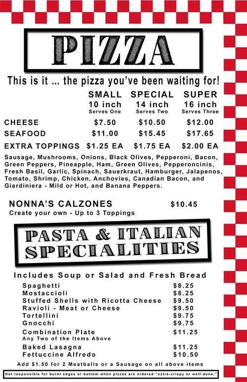 Nonna's Pizzeria menu in Racine, Wisconsin, USA