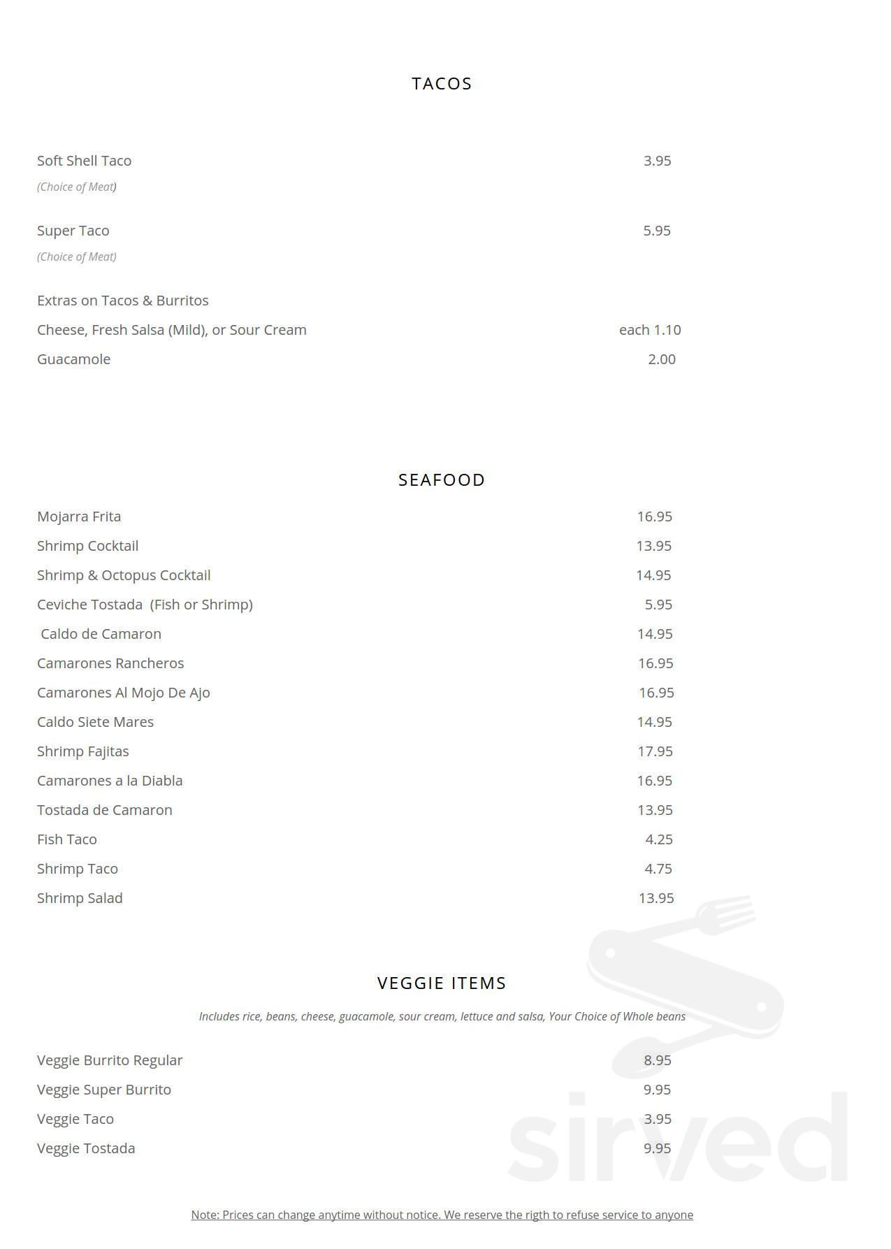 Chelino's menu in Santa Rosa, California, USA