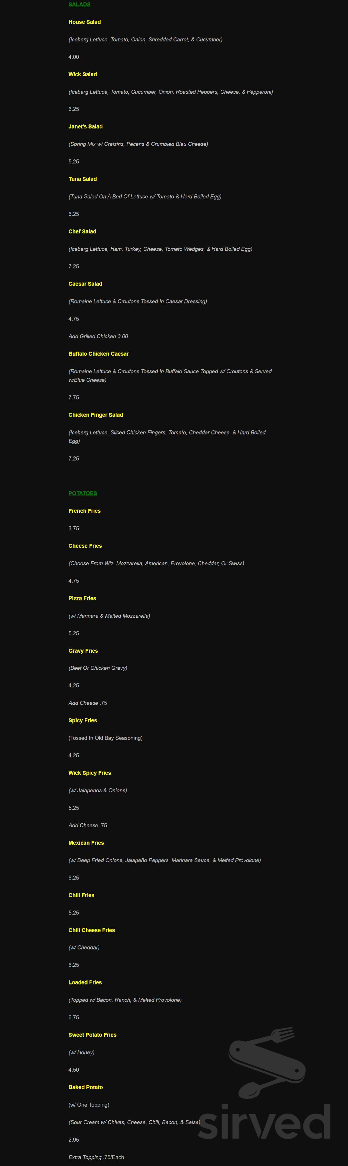 The Warwick Tavern menu in Somerdale, New Jersey, USA