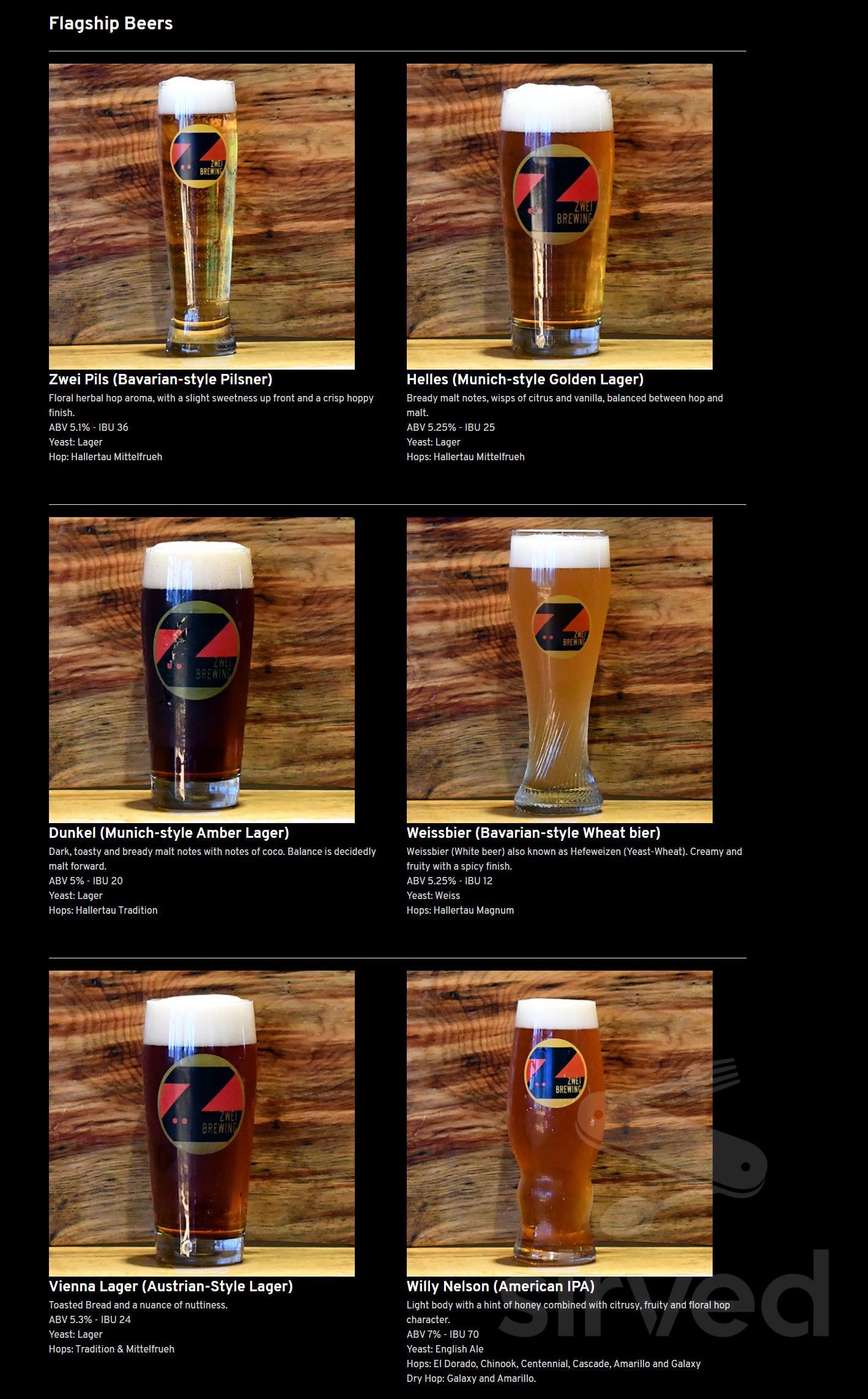 Zwei Brewing Co. menu in Fort Collins, Colorado, USA