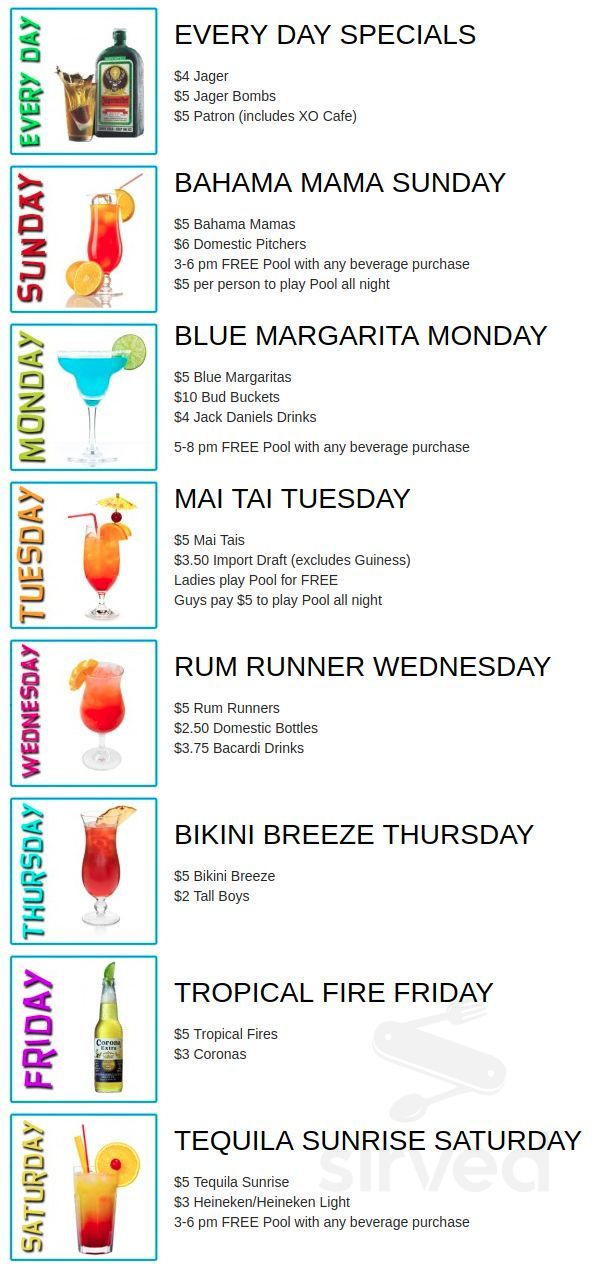 Bikini Bottom Bar menu in West Dundee, Illinois, USA