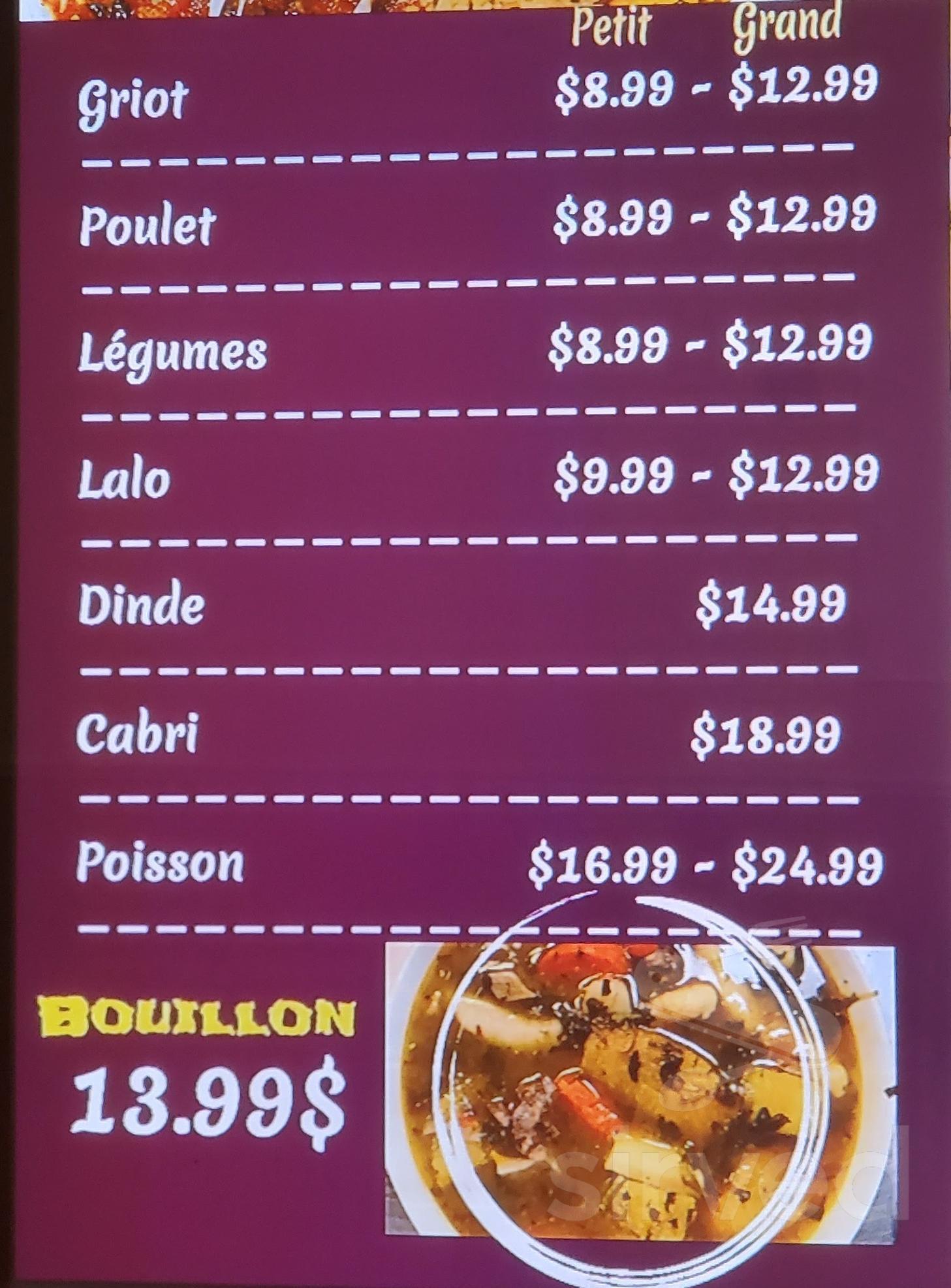 Menu - Pierrefonds QC's Restaurant Saveur Antillaise | Sirved