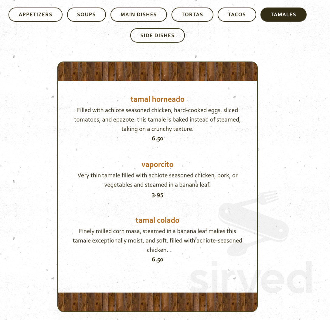 Chichen Itza menu in Los Angeles, California, USA