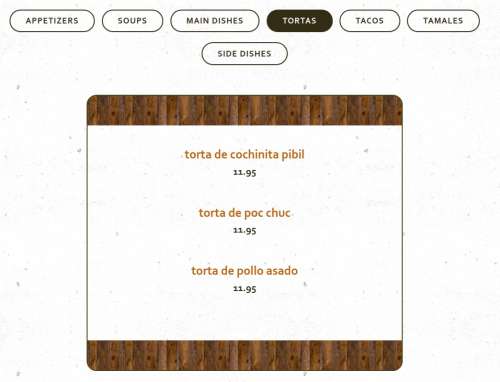 Chichen Itza menu in Los Angeles, California, USA