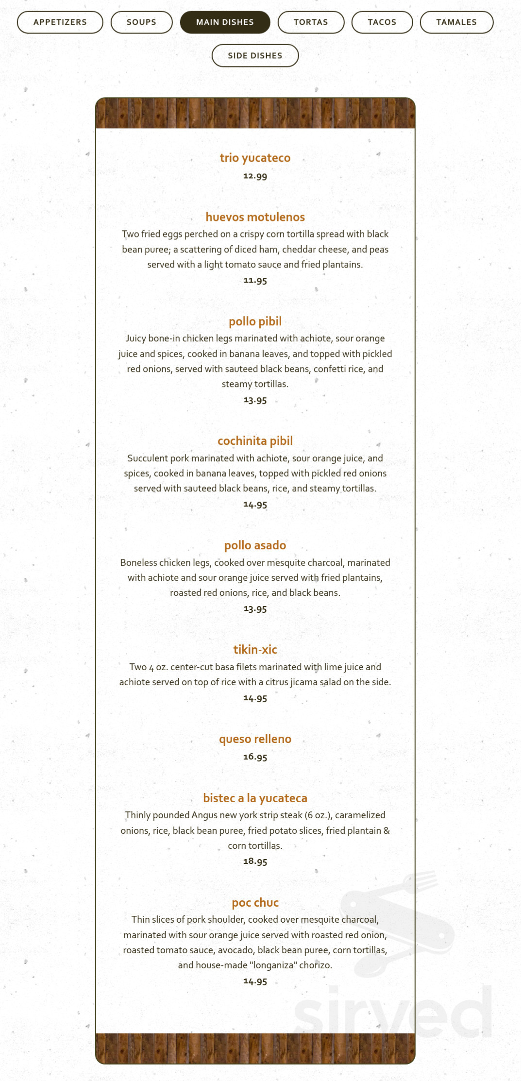 Chichen Itza menu in Los Angeles, California, USA