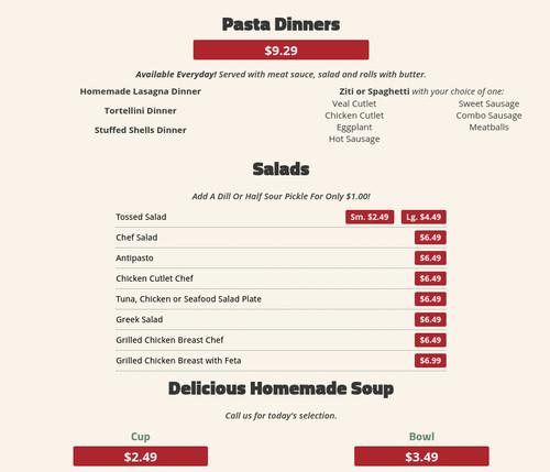 Richard's Grinders menu in Westfield, Massachusetts, USA