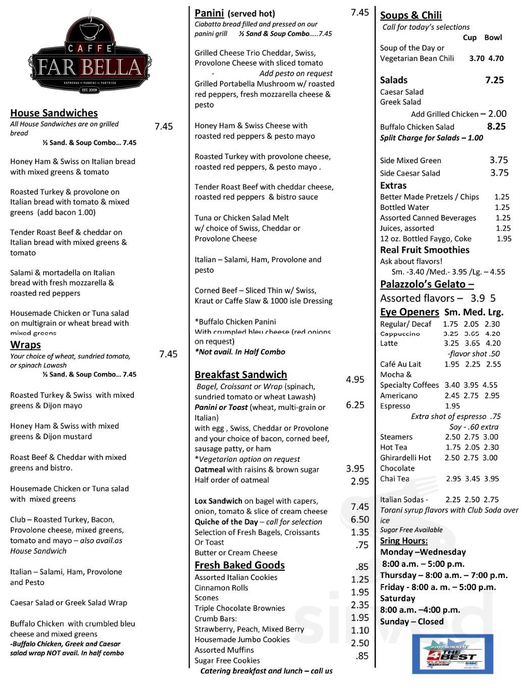 Menu for Caffè Far Bella in St Clair Shores, MI | Sirved
