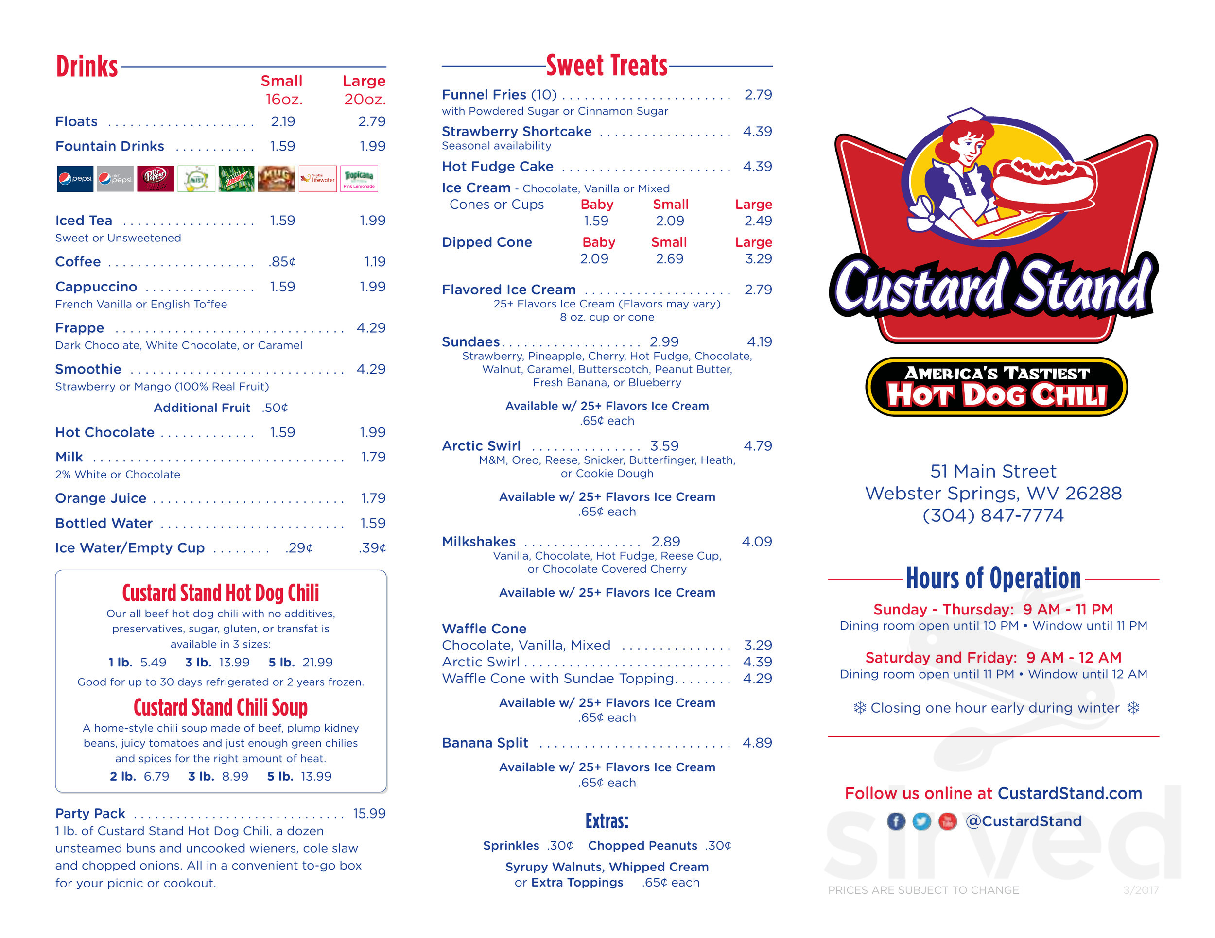 The Custard Stand Flatwoods menus in Sutton, West Virginia, United States