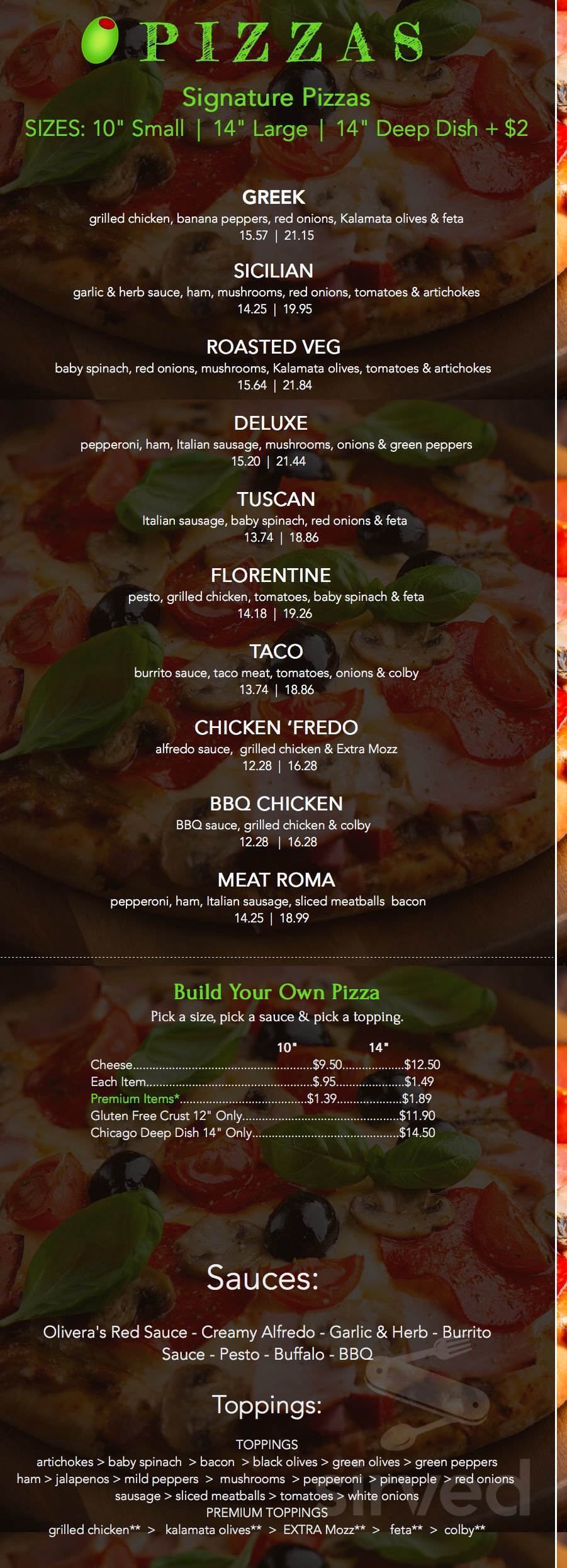 Olivera's Restaurant menu in Ionia, Michigan, USA