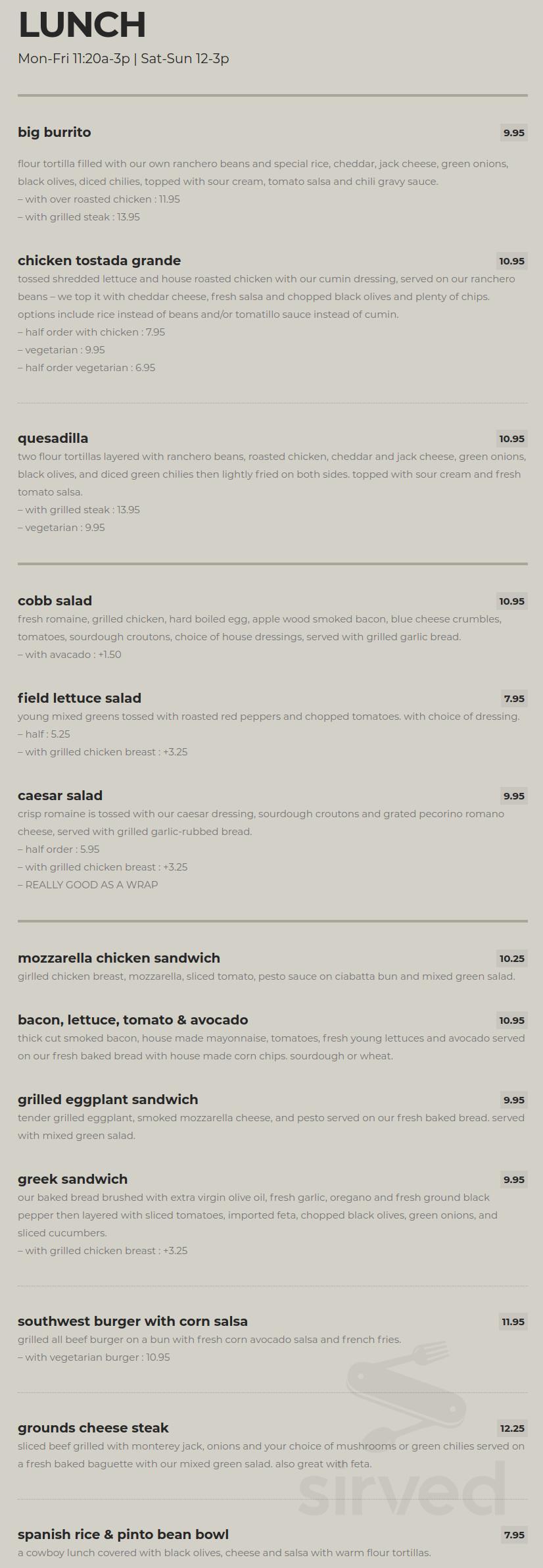 Menu - Murphys CA's Grounds | Sirved