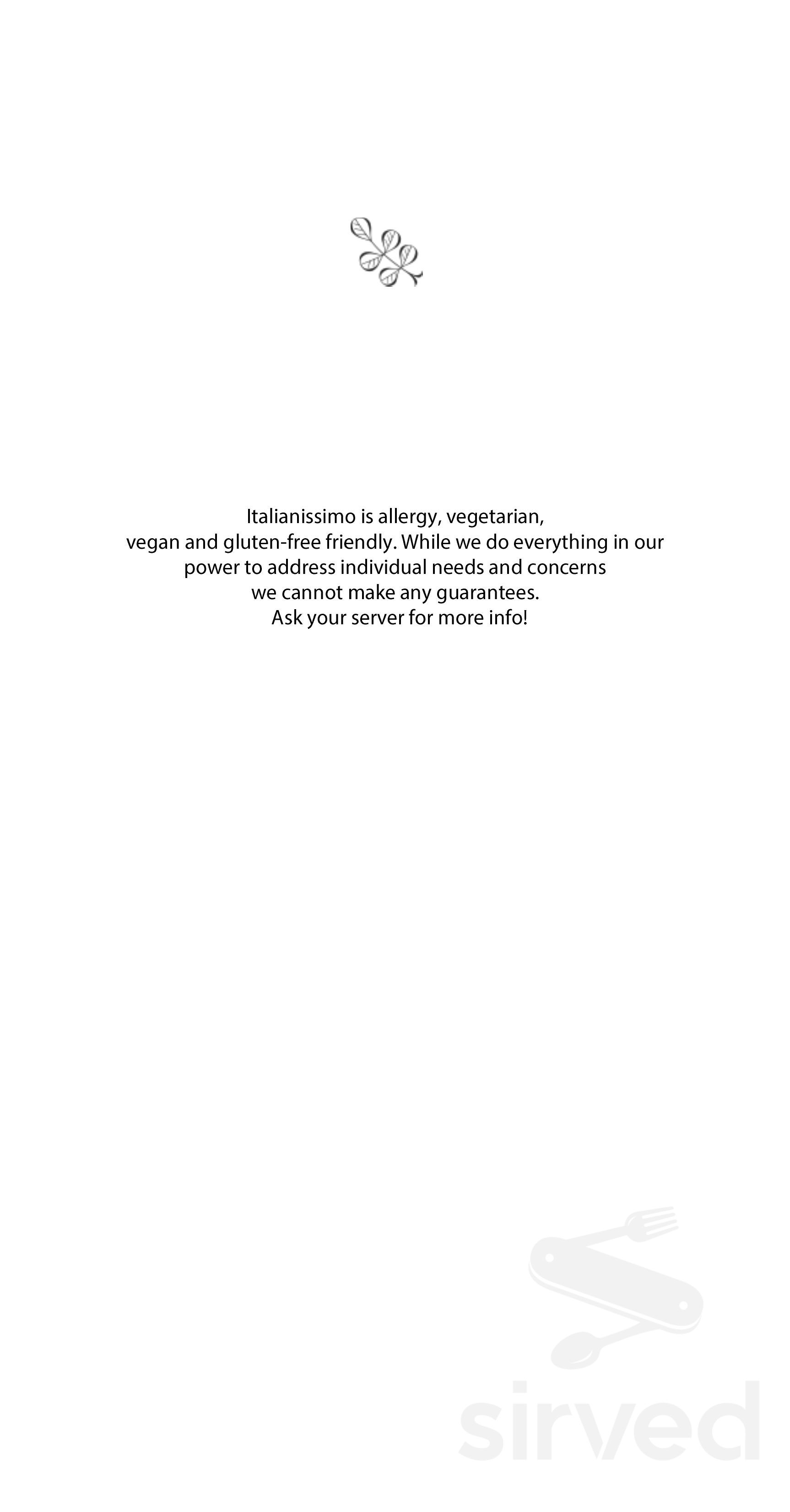 Italianissimo Ristorante menu in Woodinville, Washington, USA