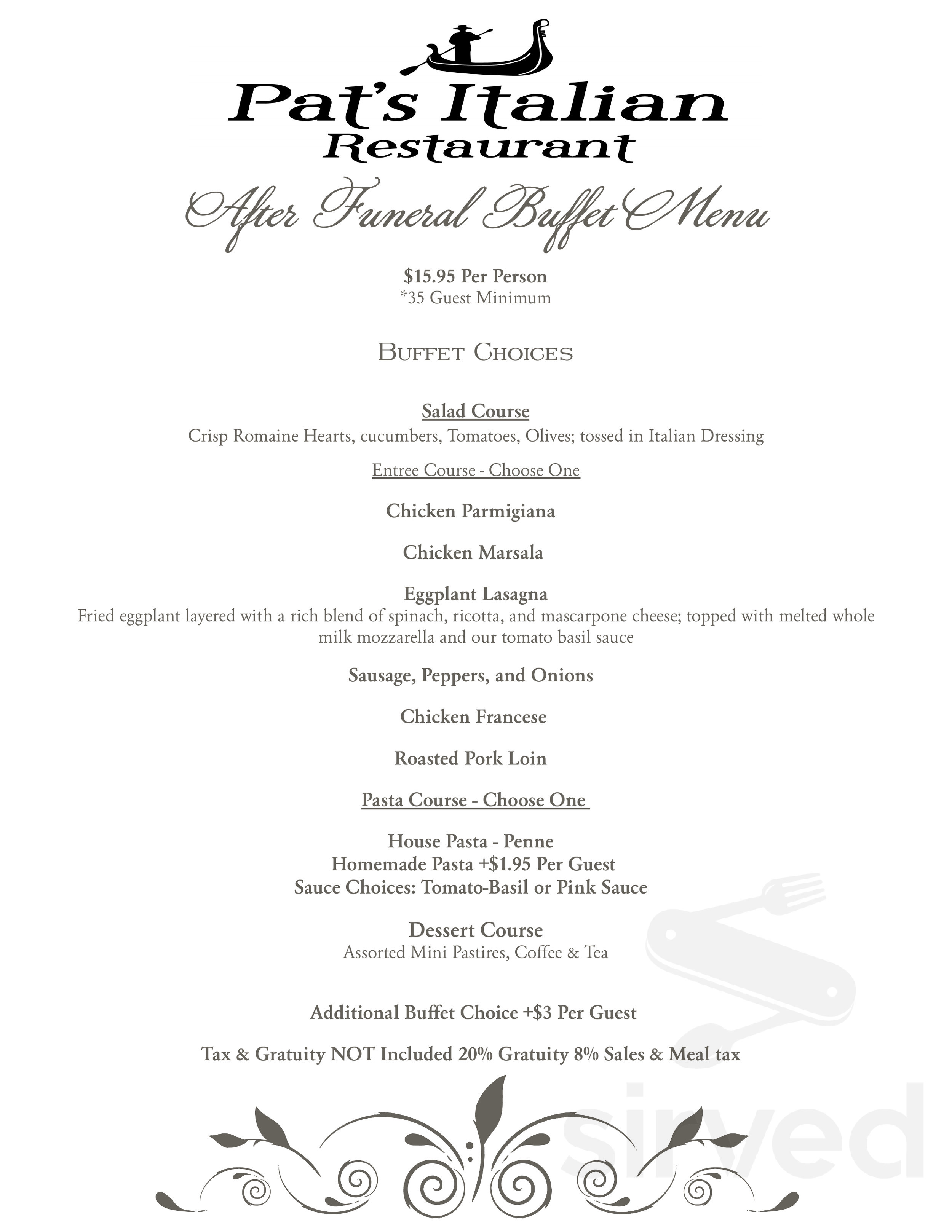 Pat's Italian Restaurant menu in Johnston, Rhode Island, USA